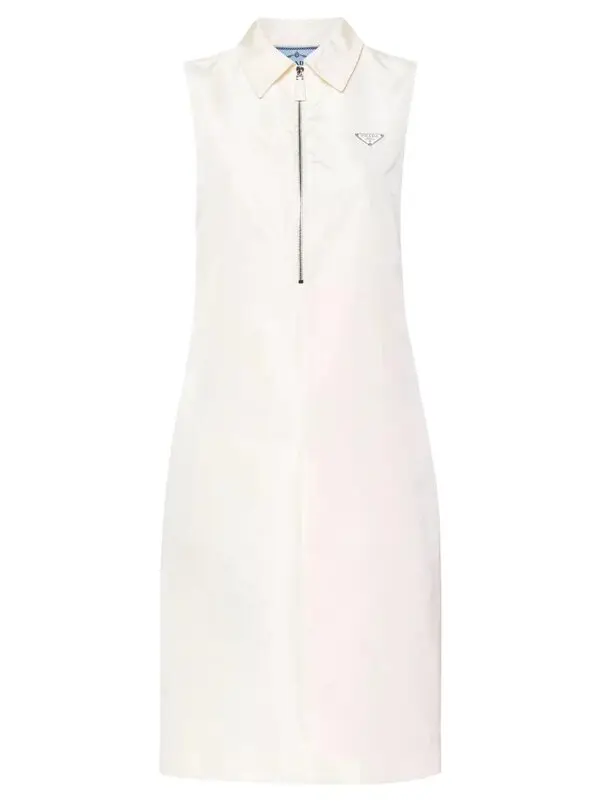 Prada Logo-appliqué Faille Dress - Neutrals