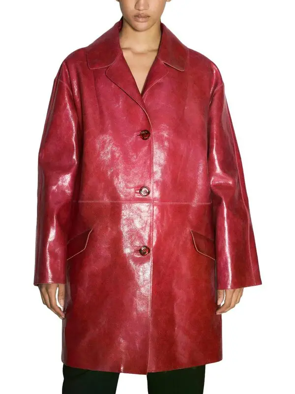 Prada Button-fastening Leather Coat - Red