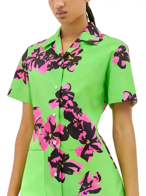 Miu Miu Floral-print Button-front Dress - Green