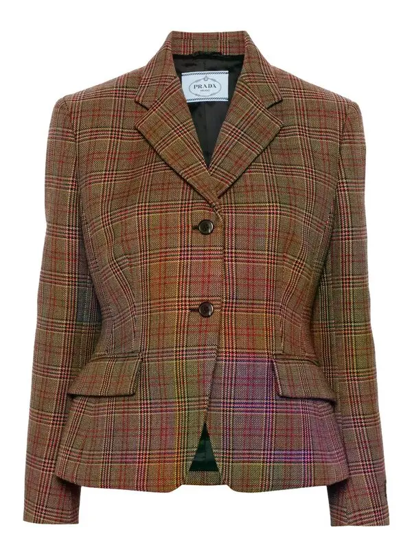 Prada Plaid Check Virgin Wool Blazer - Brown