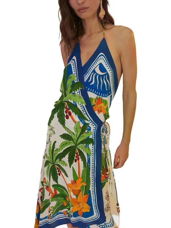 Farm Rio Tropical-print Midi Dress - Neutrals