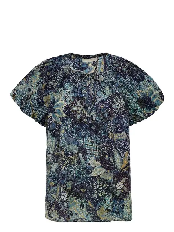 Ulla Johnson Issa Floral-print Puff-sleeve Top - Blue