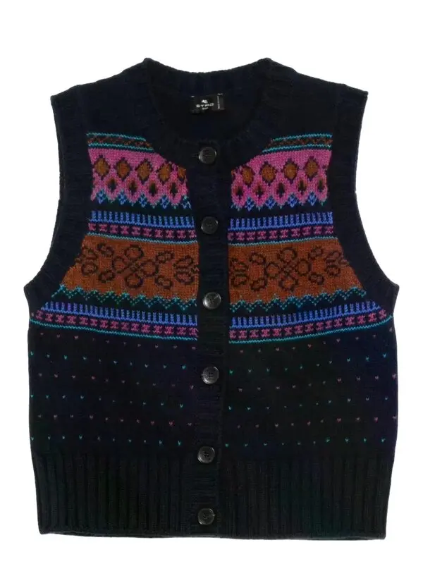 Etro Button-fastening Patterned Wool Cardigan - Blue