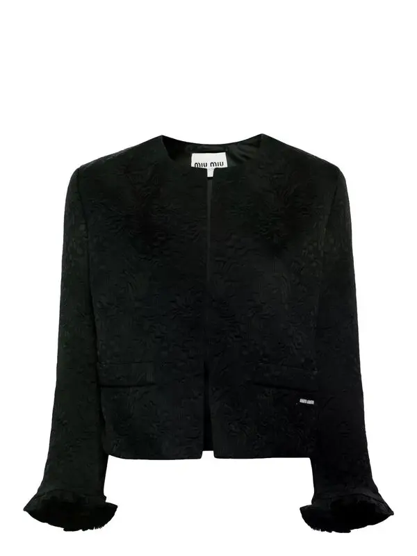 Miu Miu Floral Matelassé Cropped Jacket - Black