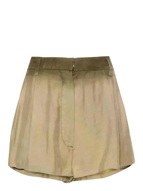 Prada Pleated Wide Leg Silk Shorts - Neutrals