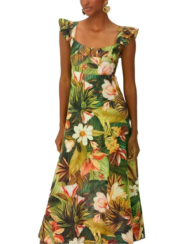 Farm Rio Floral-print Midi Dress - Green