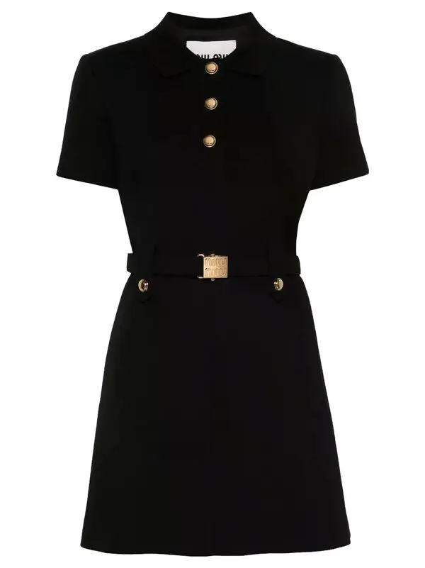 Miu Miu Logo-buckle Belted Mini Dress - Black