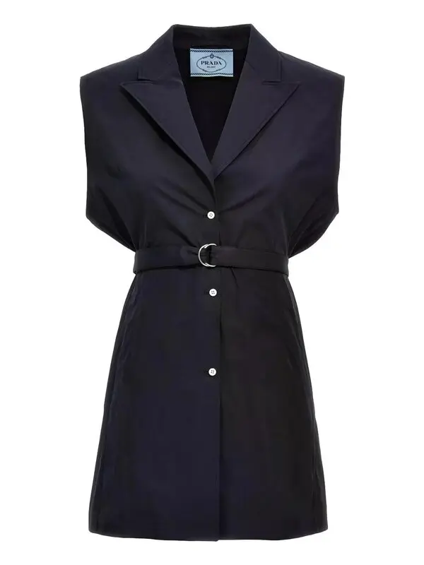 Prada Belted Poplin Vest - Blue