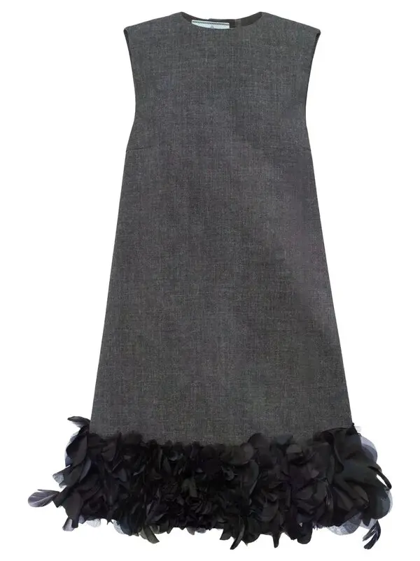 Prada Feather-detail Mini Dress - Grey