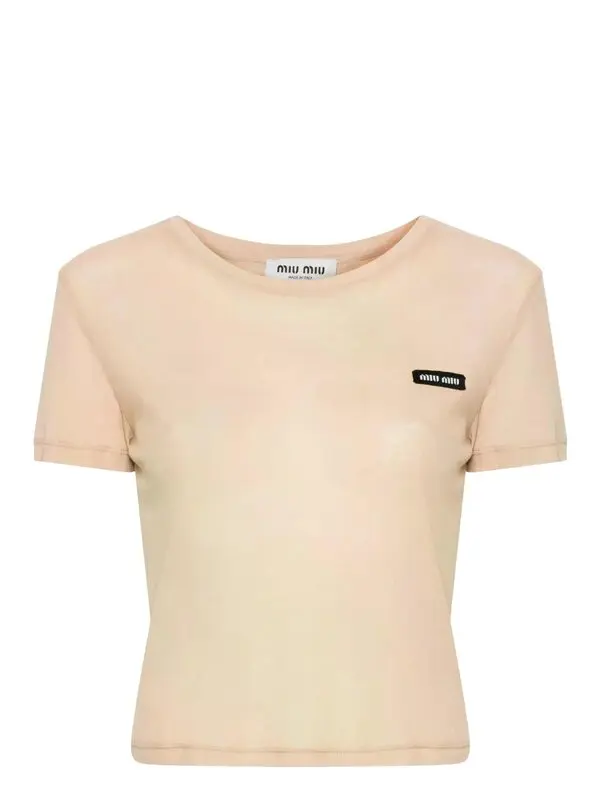 Miu Miu Logo-patch Cropped T-shirt - Neutrals