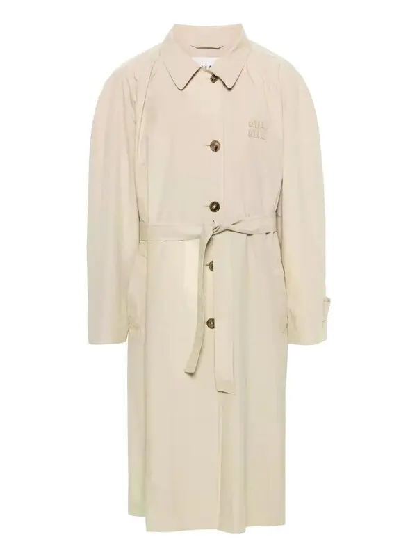 Miu Miu Logo Appliqué Long Coat - Neutrals