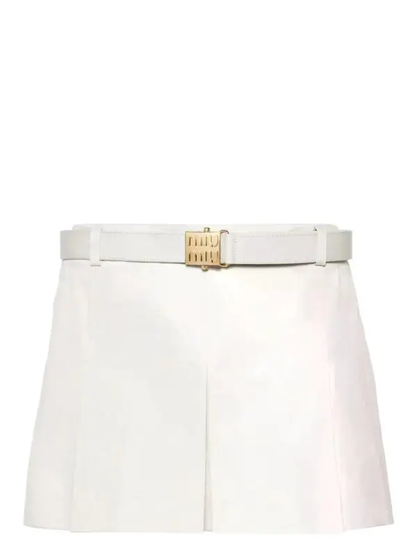 Miu Miu Logo-buckle Pleated Miniskirt - Neutrals