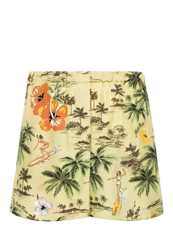 Miu Miu Palm Tree-print Pajama Shorts - Green