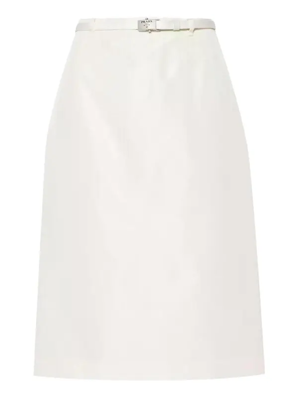 Prada Logo-buckle Straight Faille Skirt - Neutrals