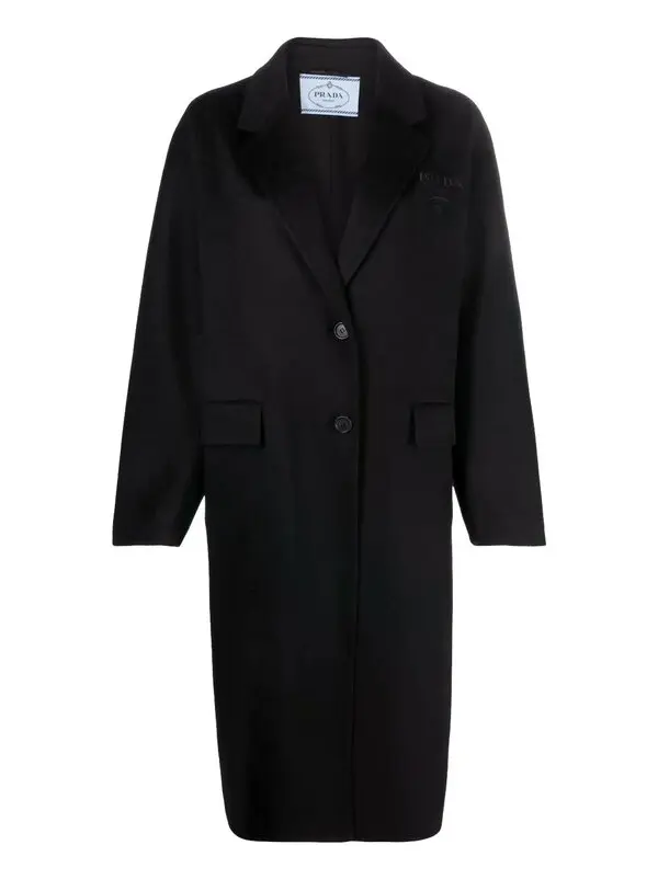 Prada Logo-embroidered Cashmere Coat - Black