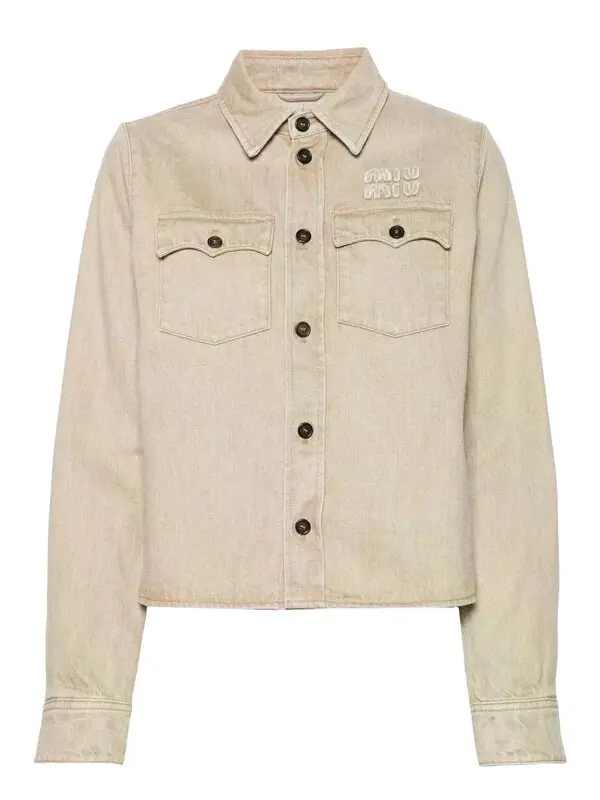Miu Miu Logo-appliqué Denim Jacket - Neutrals