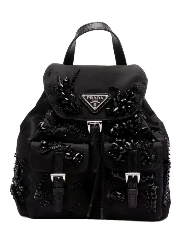 Prada Enamel Triangle-logo Backpack - Black