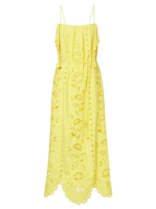 Farm Rio Richelieu Linen-blend Maxi Dress - Yellow