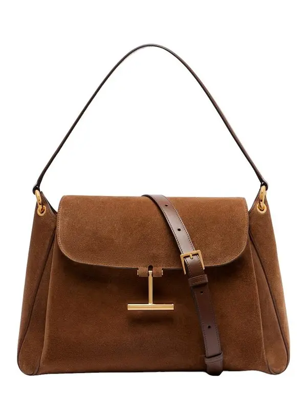 TOM FORD Tara Medium Suede Shoulder Bag - Brown