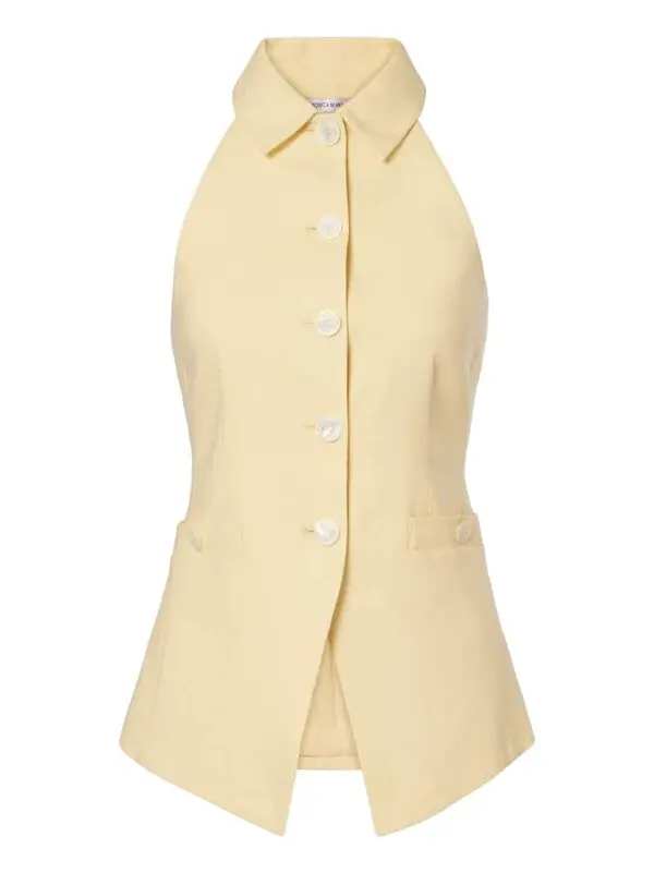 Veronica Beard Orlinda Halterneck Linen-blend Vest - Yellow