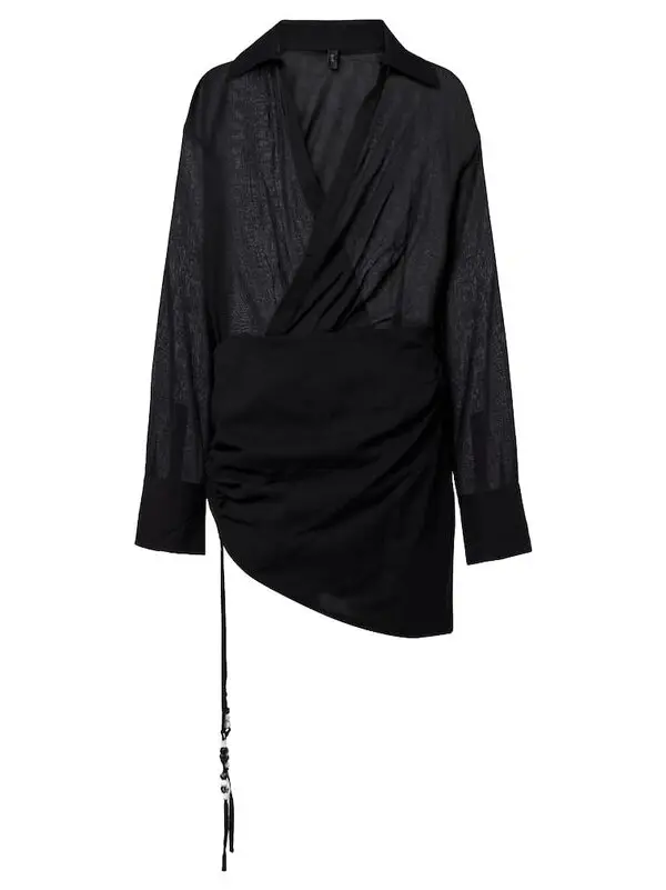 Sir The Label Azura Ruched Cotton Wrap Dress - Black