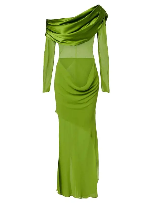 Christopher Esber Draped Sheer Silk Georgette Gown - Green