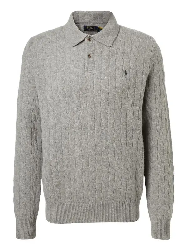 Ralph Lauren Cable-knit Wool And Cashmere Polo Sweater - Grey