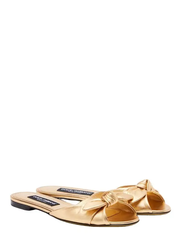 Dolce & Gabbana Metallic Leather Slides - Gold