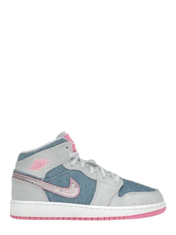 JORDAN 1 Mid Denim Sequin Sneakers - Cobalt Blue Bliss/white/pink Glow