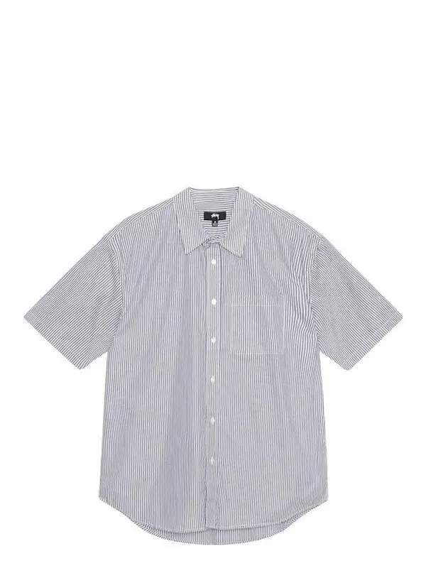 StÜssy Boxy Short Sleeve Stripe 8 Ball Shirt - Navy Blue