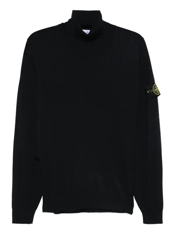 Stone Island Ribbed Wool Turtleneck Sweater - Blue