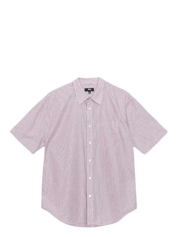 StÜssy Boxy Short Sleeve Stripe 8 Ball Shirt - Burgundy