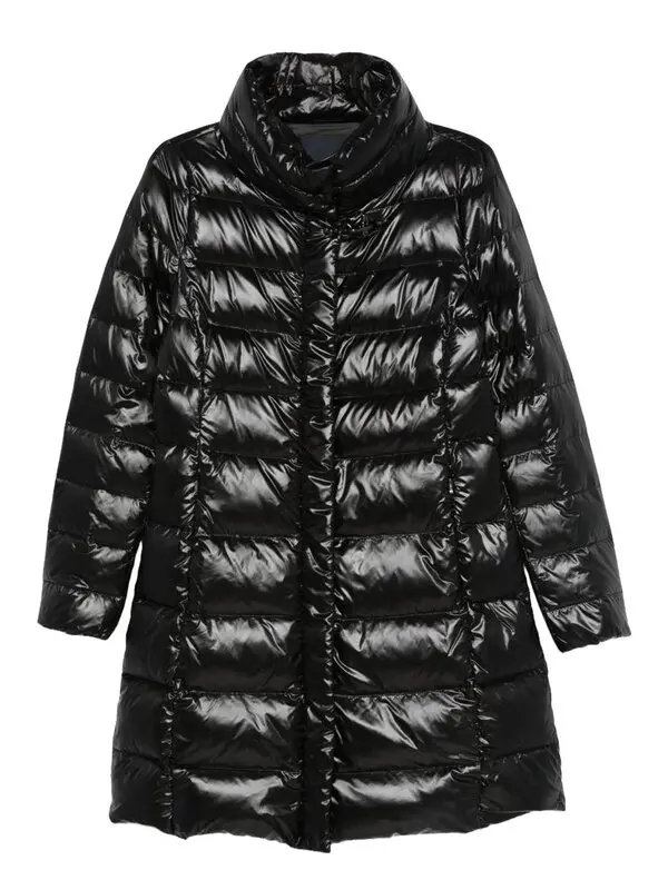 FAY Urban Long Quilted Down Jacket With Gancio - Black