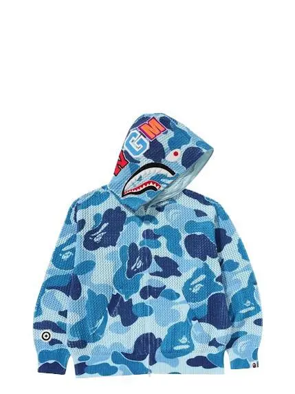 BAPE Abc Camo Crochet Relaxed Fit Shark Full Zip Hoodie - Blue