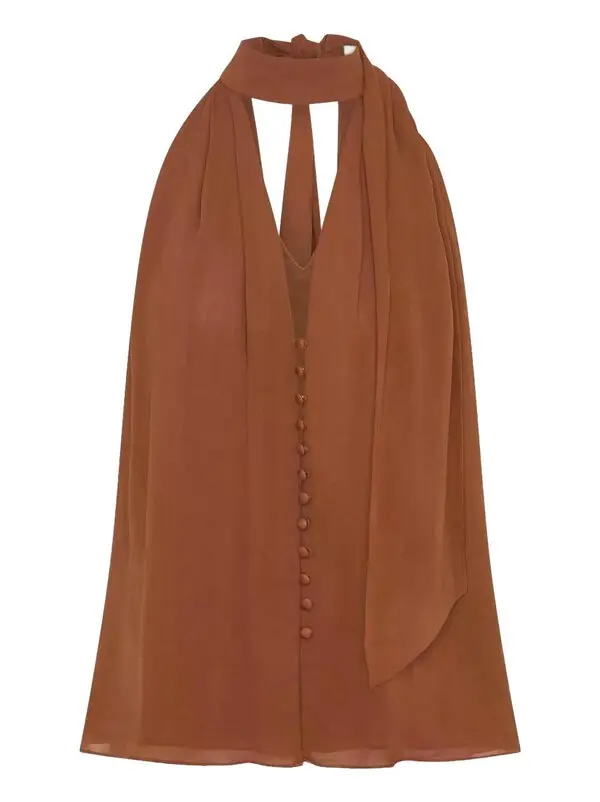 NICHOLAS Sumira Neck-tie Buttoned Top - Brown