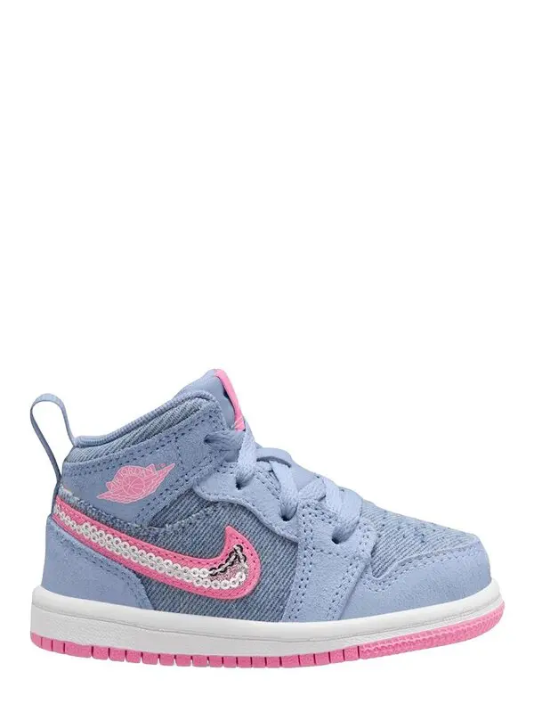 JORDAN 1 Mid Se Denim Sequin Sneakers - Cobalt Blue Bliss/white/pink Glow