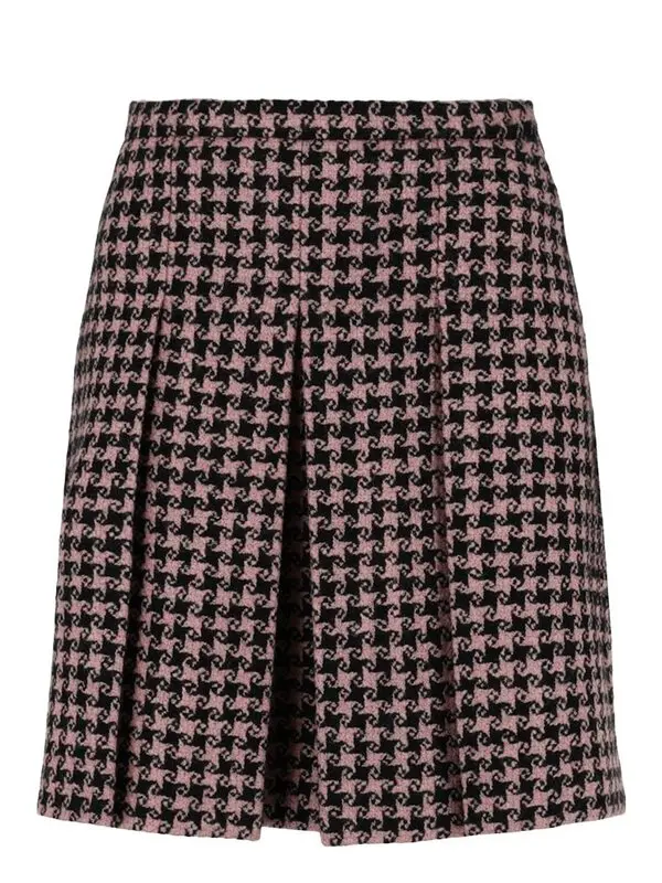 Gucci Houndstooth Tweed Wool Blend Skirt - Black Pink