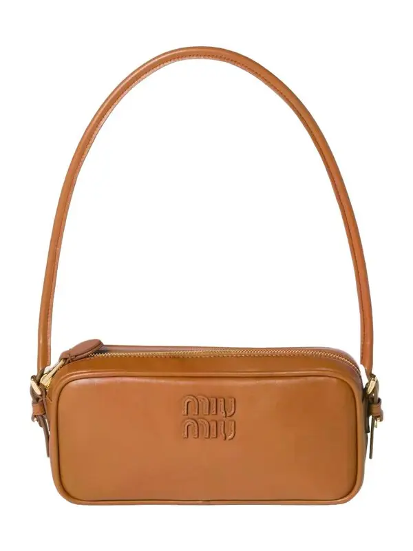 Miu Miu Mini Leather Shoulder Bag With Logo Detail - Brown