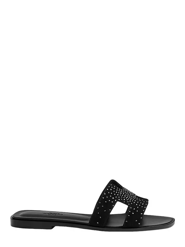 Hermès Oran Sandal Rhinestone Noir Suede Goatskin - Black/silver