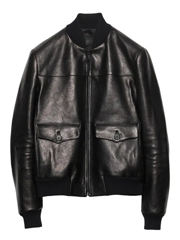 Prada Leather Bomber Jacket - Black