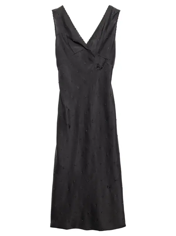 Prada Embroidered Habutai Silk Dress - Black