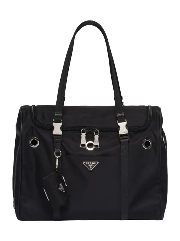 Prada Re-nylon And Saffiano Leather Pet Bag - Black