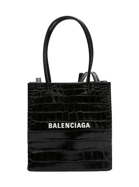 Balenciaga Shopping Tote Bag Xxs Crocodile Effect - Black
