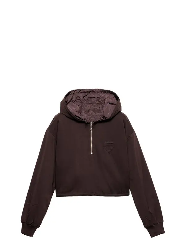 Prada Reversible Cotton Jersey And Re-nylon Hoodie - Ebony