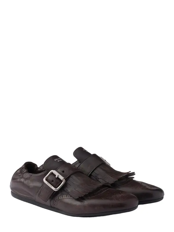 Prada Leather Loafers With Buckle - Brown