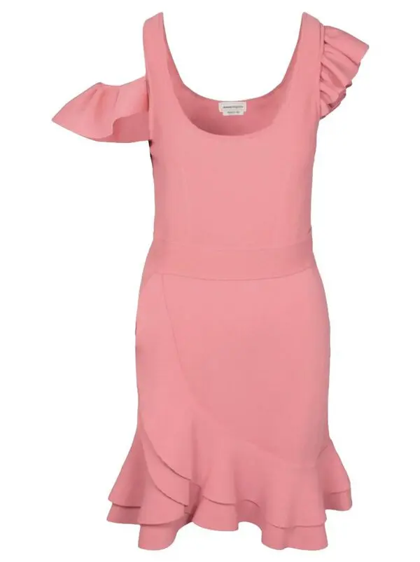 Alexander McQueen Compact Knit Mini Ruffle Dress - Pink