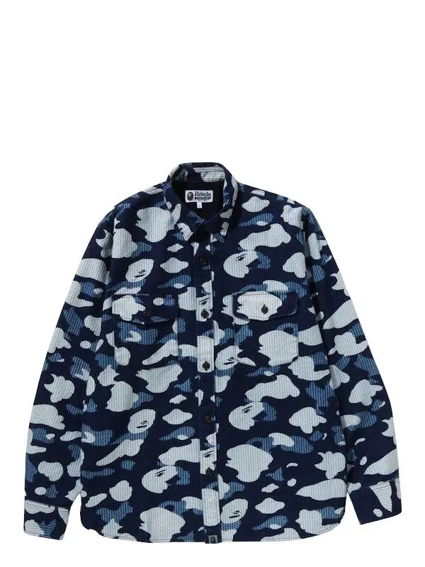 A BATHING APE Sashiko Camo Relaxed Fit Shirt - Indigo