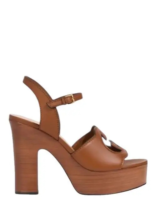 Gucci Leather Platform Heeled Sandals - Brown