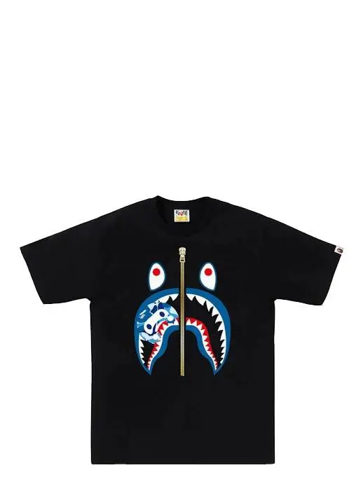 A BATHING APE Abc Camo Milo Shark Tee Shirt - Black/blue