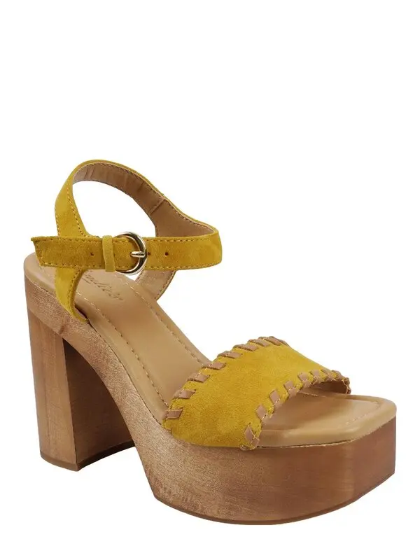 CANDIE'S Michell Platform Slide Sandal - Mustard Suede